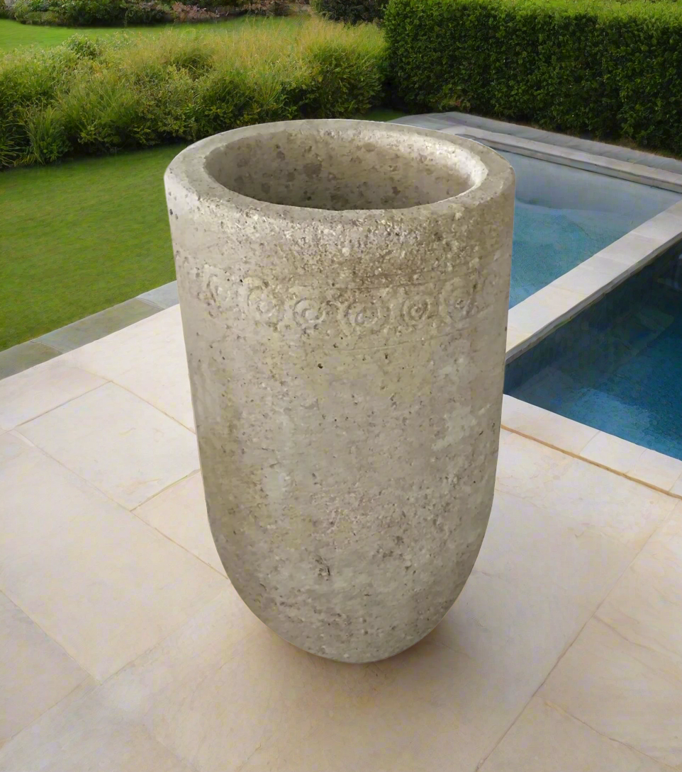 Limestone U Pot with Carvings – Venice Street Living